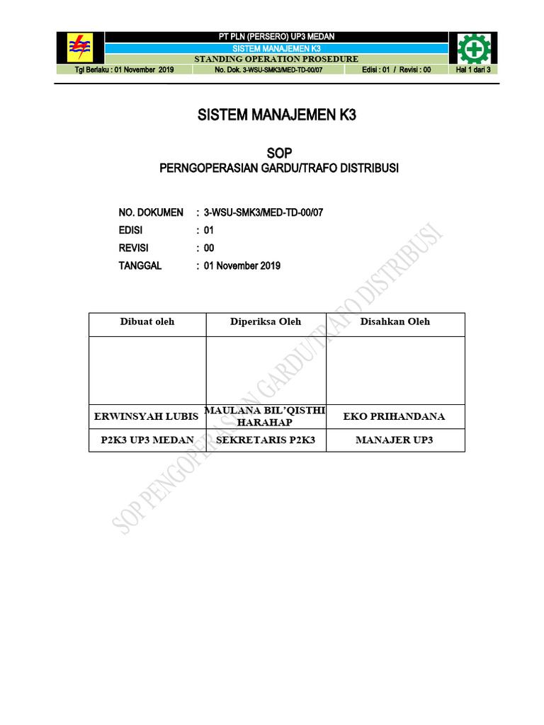 3.7 SOP Pembuatan Pengoperasian Gardu Trafo Distribusi | PDF | Sains & Matematika | Komputer
