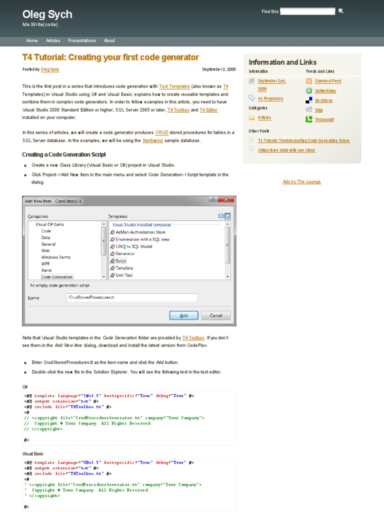 WWW Olegsych Com 2008 09 t4 Tutorial Creatating Your First Code Generat ...