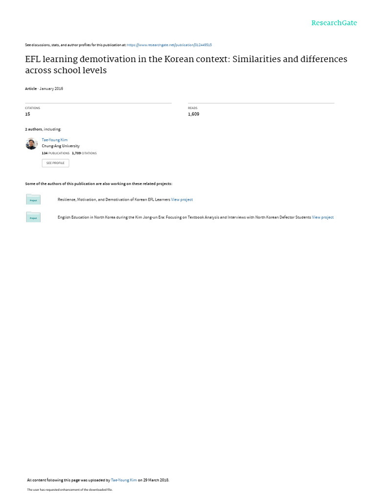 EFL Learning Demotivation in The Korean Context Similarities and Differences | PDF | English As ...