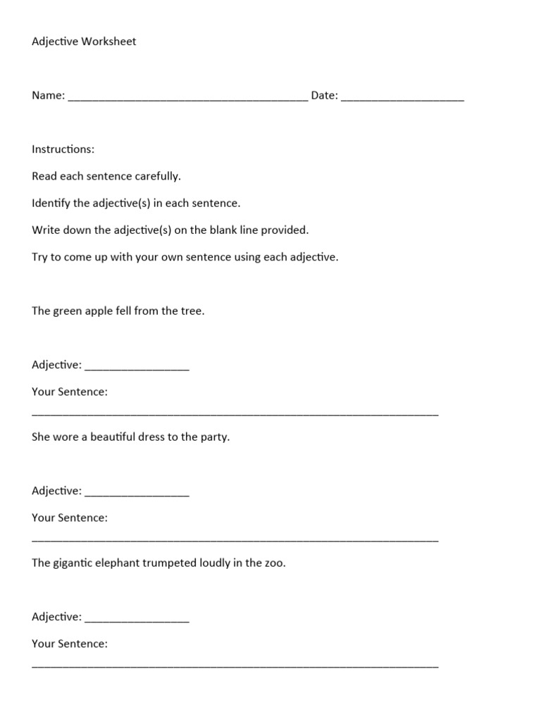Adjective Worksheet | PDF