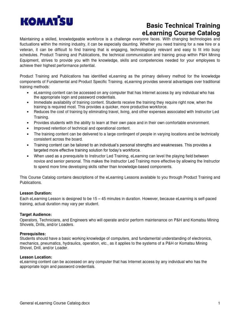 Basic Technical Training Elearning Course Catalog | PDF | Educational ...