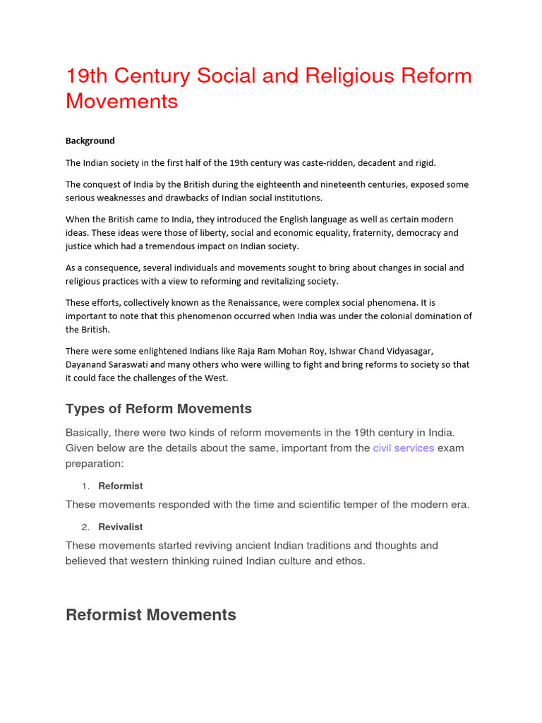 19th Century Social and Religious Reform Movements | PDF | Swami ...