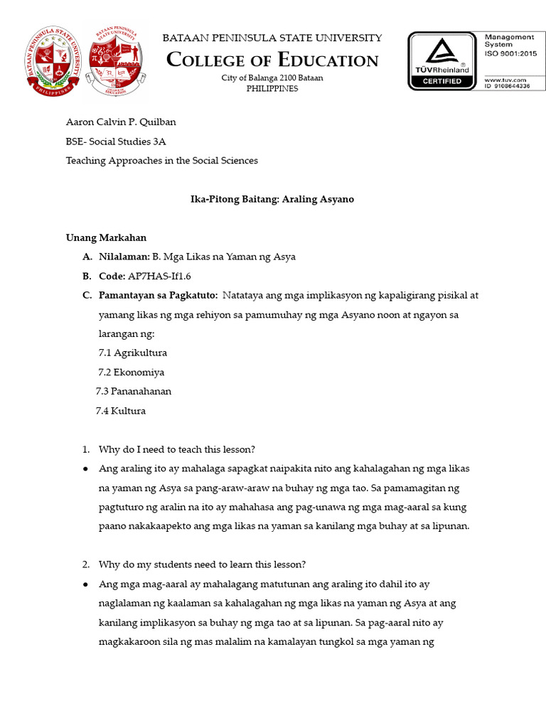 Grade 7 Lesson Planning | PDF
