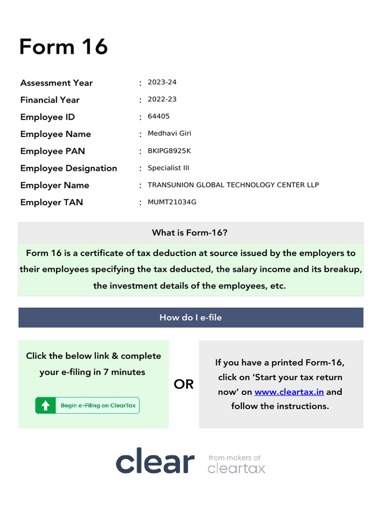 Medhavi Giri FORM 16 TDSAPRIL TO OCT2022 | PDF | Employee Benefits ...