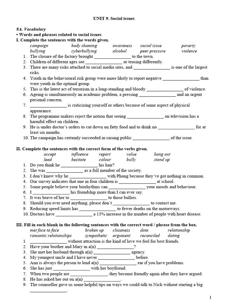 Unit 9: Social Issues Overview | PDF | Marriage | Wife
