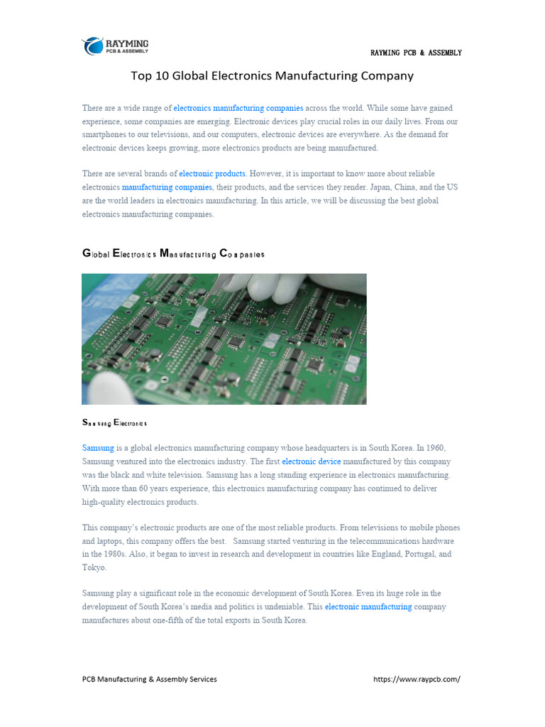 Top 10 Global Electronics Manufacturing Company | PDF | Intel | Hewlett ...