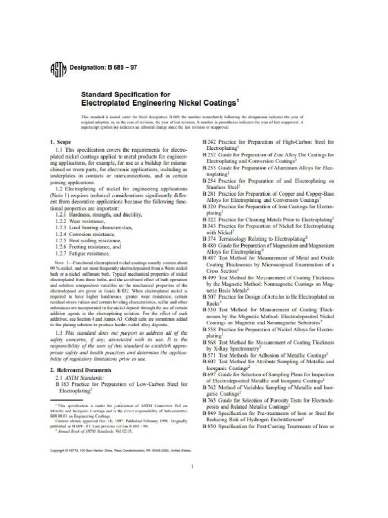 B689 Electroplated Engineering Nickel Coatings1 | PDF