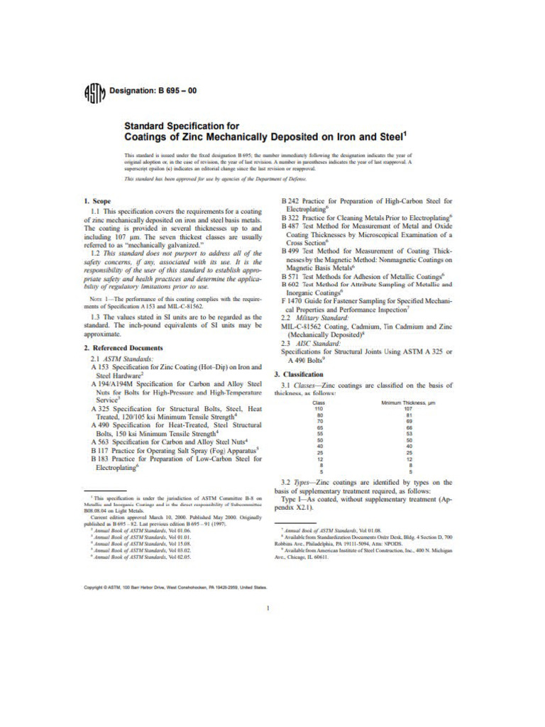 B695 Coatings of Zinc Mechanically Deposited On Iron and Steel | PDF