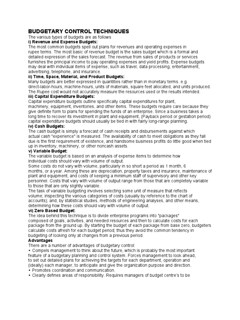 Budgetary Control Techniques | PDF | Expense | Budget