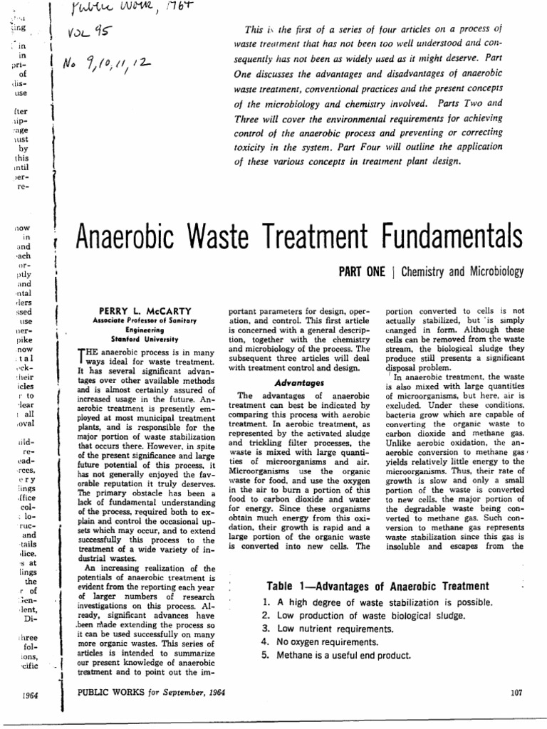 McCarty, 1964 | PDF | Anaerobic Digestion | Cellular Respiration
