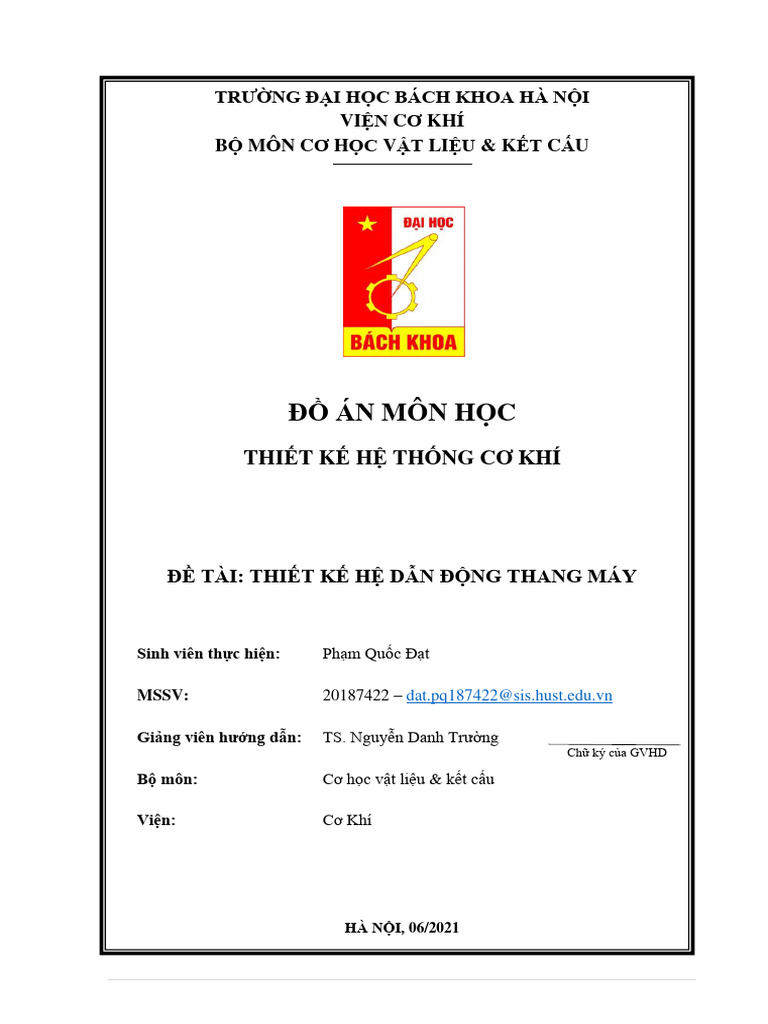 (123doc) Do An Thiet Ke He Thong Co Khi Thang May | PDF