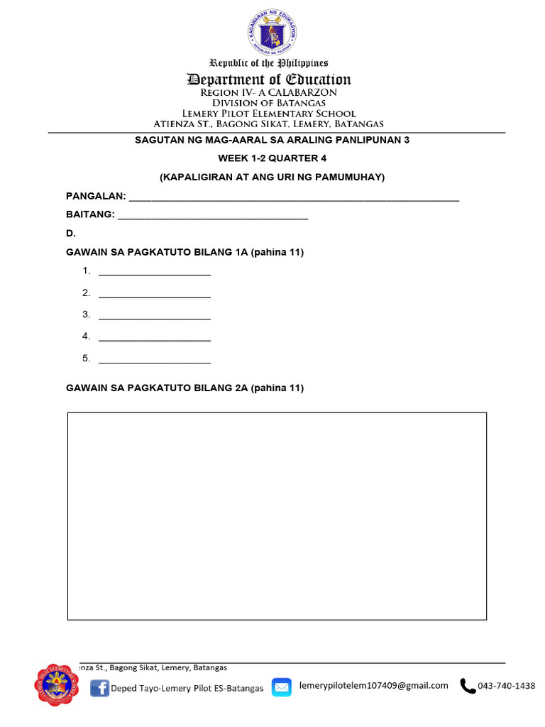 Q4 Week 1-8 Sagutan NG Mag-Aaral Sa Ap3 | PDF