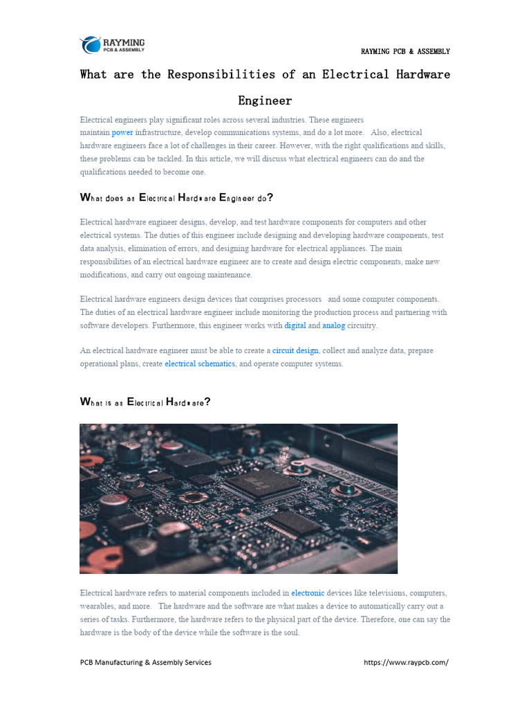 Electrical Hardware Engineer Duties | PDF | Computer Hardware | Engineer