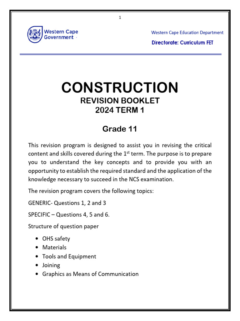 REVISION BOOKLET CONSTRUCTION TERM 1 Grade 11 - 2024 FINAL Final Workin ...