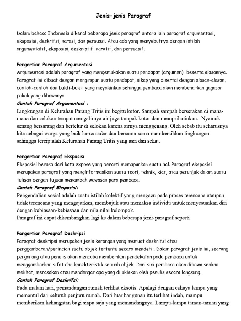 Jenis-Jenis Paragraf dalam Bahasa Indonesia | PDF | Seni & Disiplin Bahasa