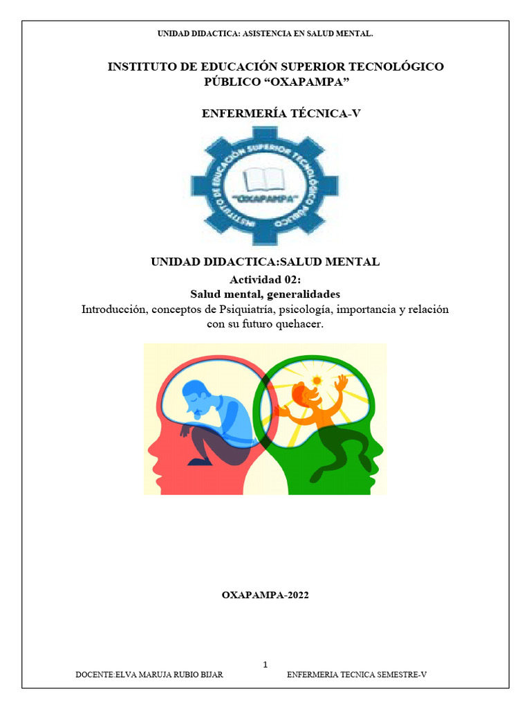 Separata N°02 Asistencia en Salud Mental. | PDF | Sicología | Psicoterapia