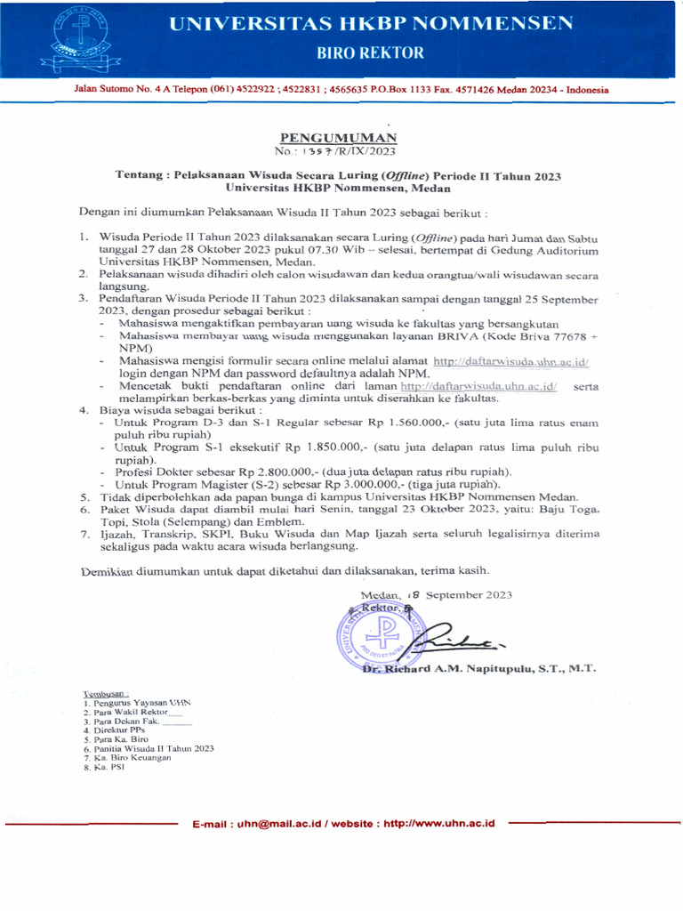 Pengumuman Pelaksanaan Wisuda Periode II 2023 | PDF