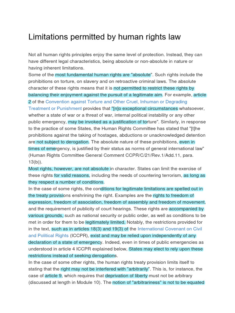 Limitations Permitted by Human Rights Law | PDF | Human Rights | Justice