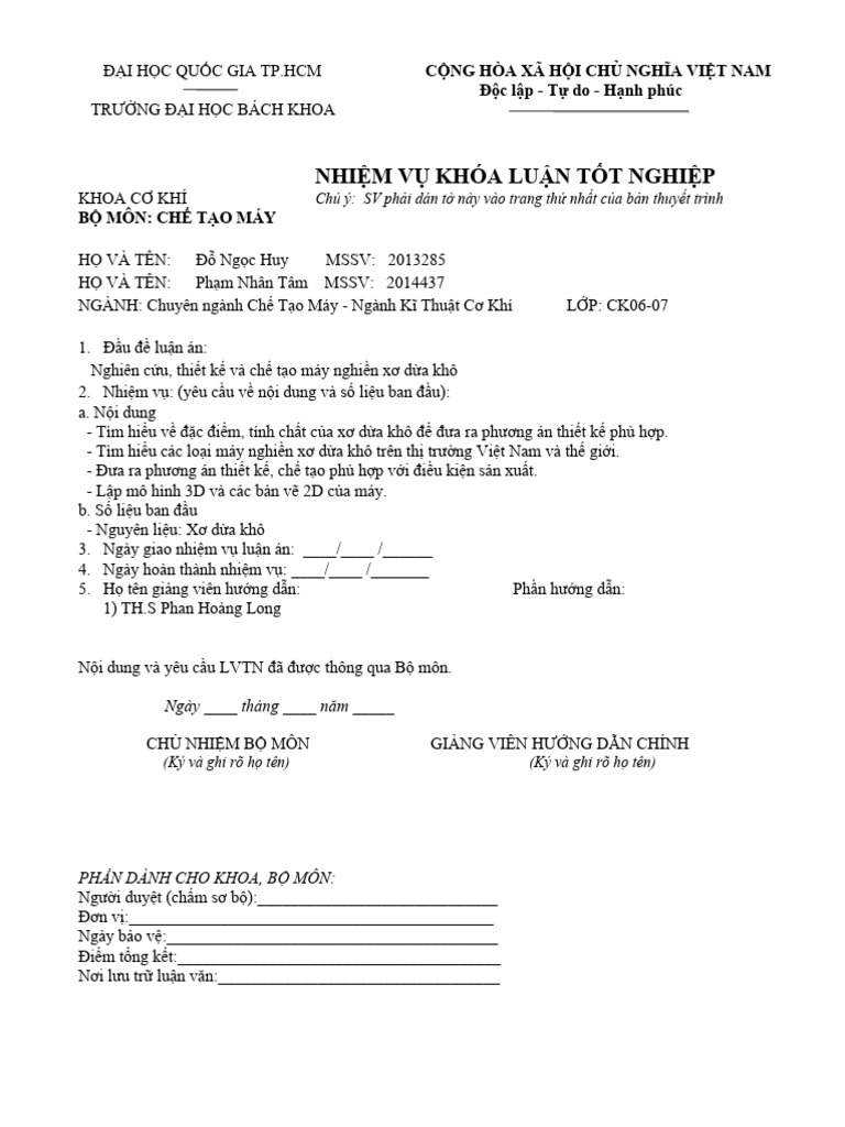 Nhiem Vu Khoa Luan Tot Nghiep | PDF