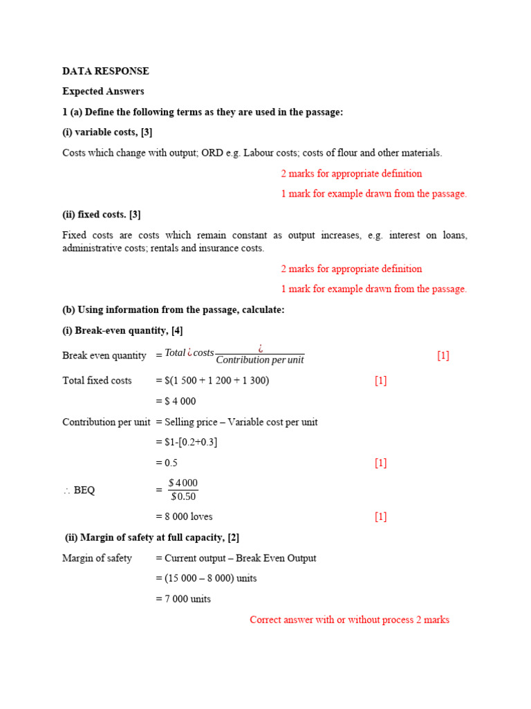 Data Response Expected Answers | PDF | Economics | Business Economics