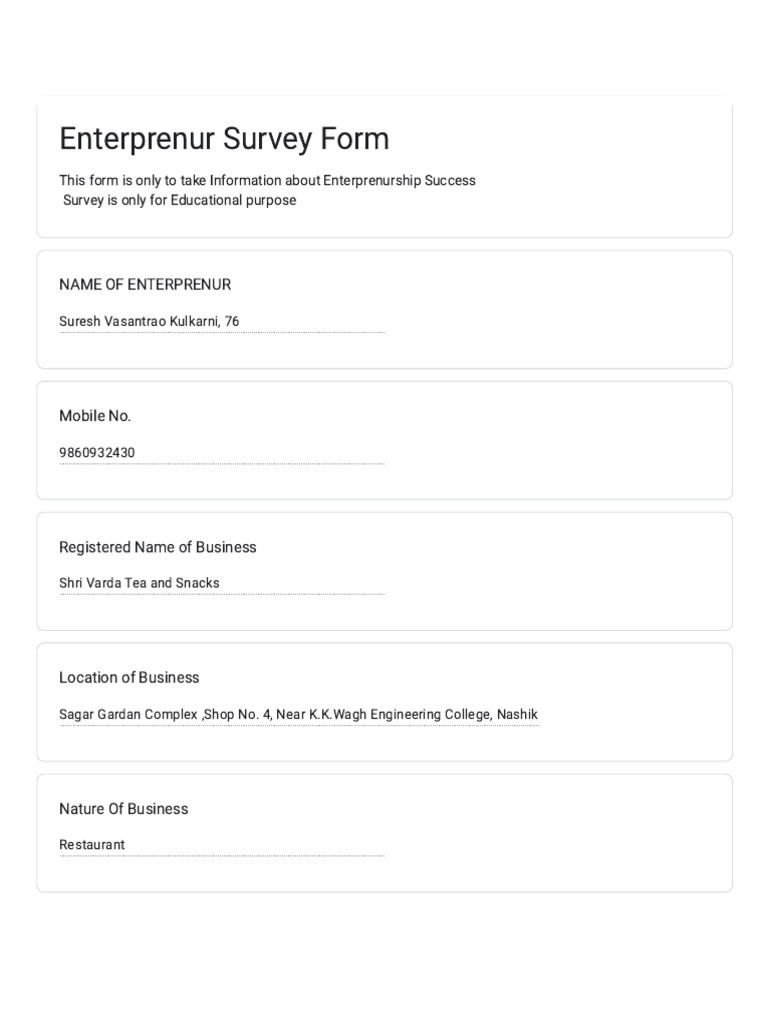 Entrepreneur Survey on Restaurant Success | PDF