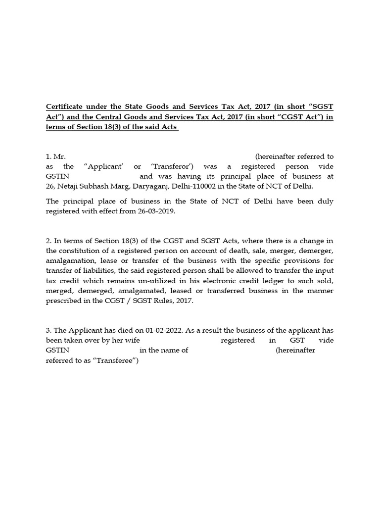 ITC-02 CA Certificate for Transfer | PDF | Business