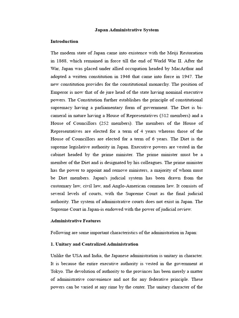Overview of Japan's Administrative System | PDF | Heads Of State | Monarch