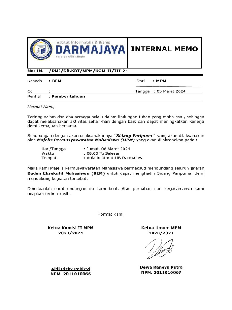 Contoh Undangan Sidang BEM | PDF | Bisnis