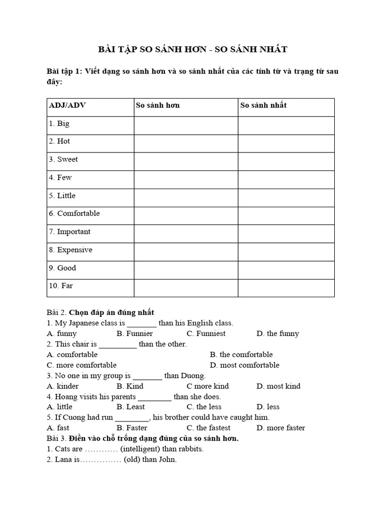 BÀI TẬP SO SÁNH HƠN - SO SÁNH NHẤT | PDF | Foreign Language Studies