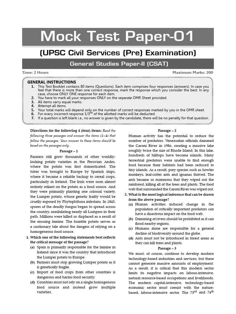 UPSC Mock Paper-2 Mock-1 | PDF | Wheat | Biodiversity
