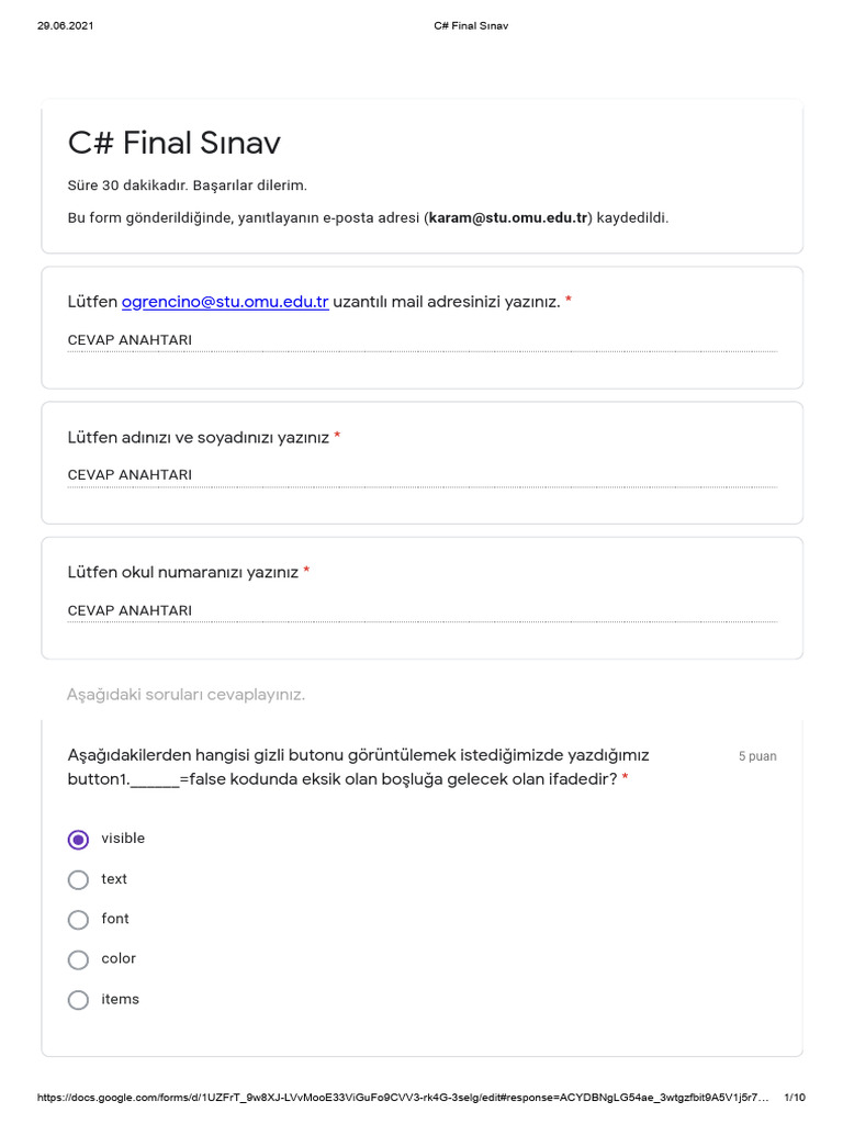 CFinal Cevap Anahtar | PDF