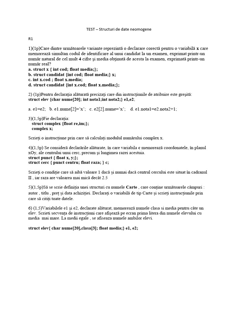 TEST Structuri | PDF