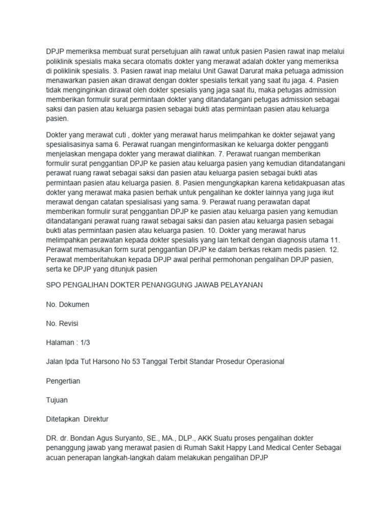 Prosedur Pengalihan DPJP Pasien | PDF