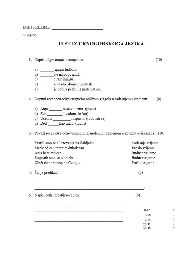 Test Za 5 Razred 26.03.2024 | PDF