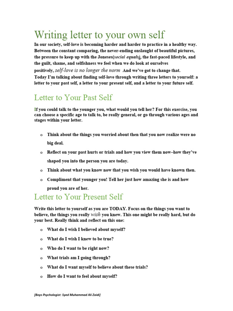 Writing A Letter To Your Own Self Journaling Psychology | PDF | Feeling ...