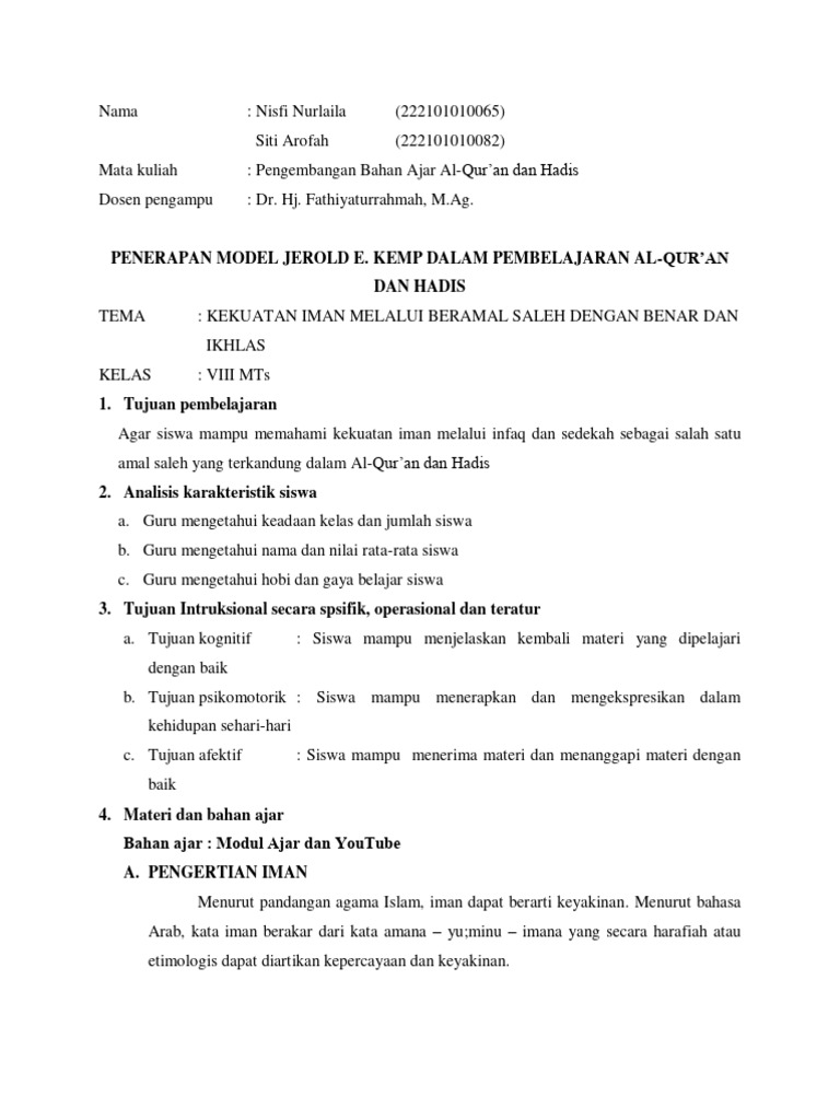 Contoh Metode Jerold E. Kemp | PDF