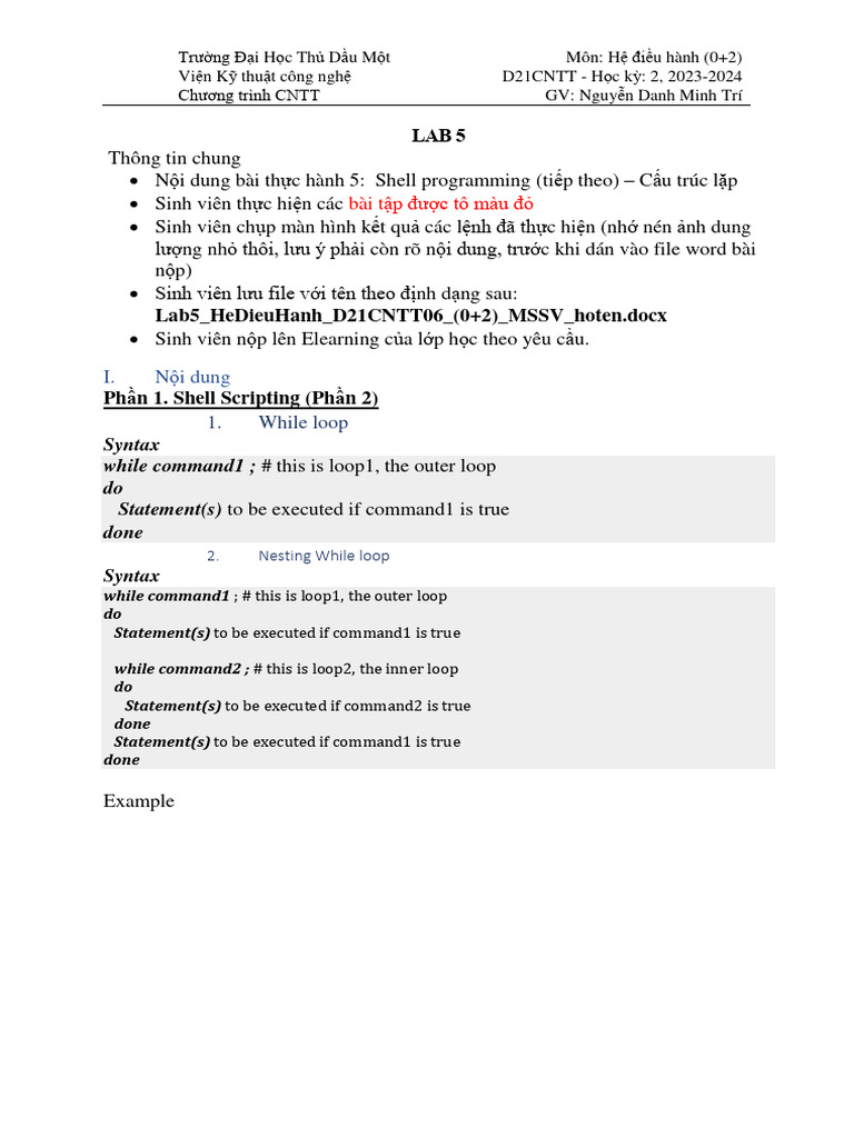 Lab 5 - Lap Trinh Shell-Loop - D21CNTT06 | PDF