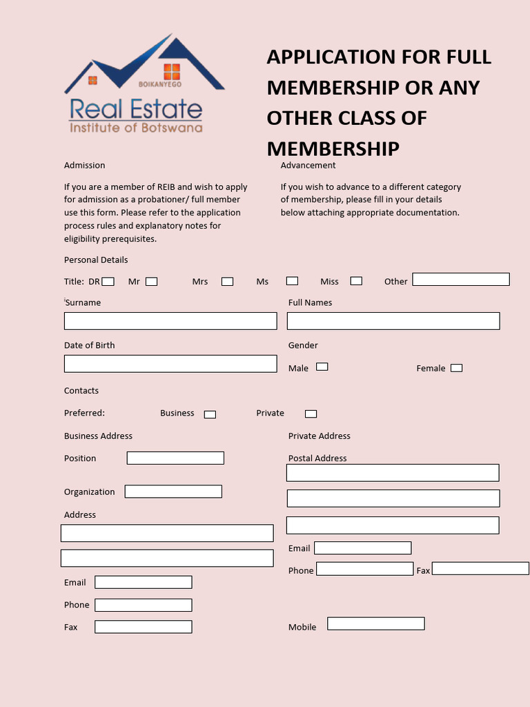 REIB Membership Application Form | PDF