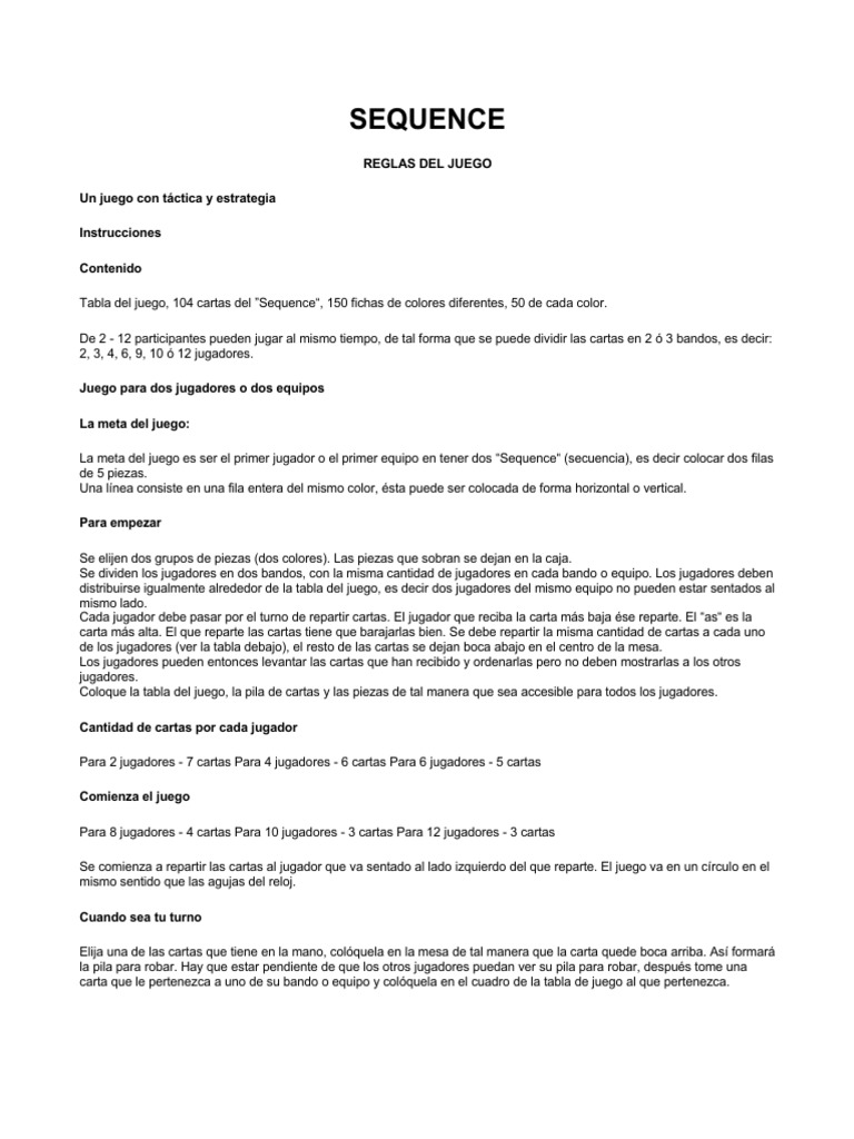 SEQUENCE reglas | PDF | Juego de azar | Juegos de habilidad mental
