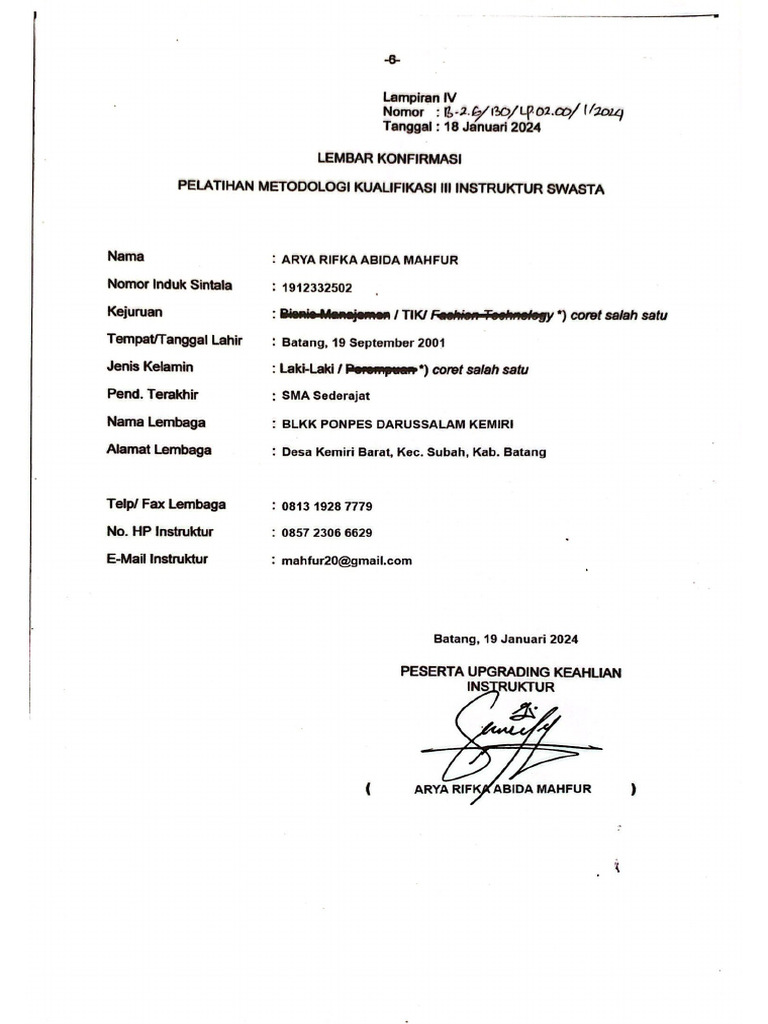 Lembar Konfirmasi | PDF