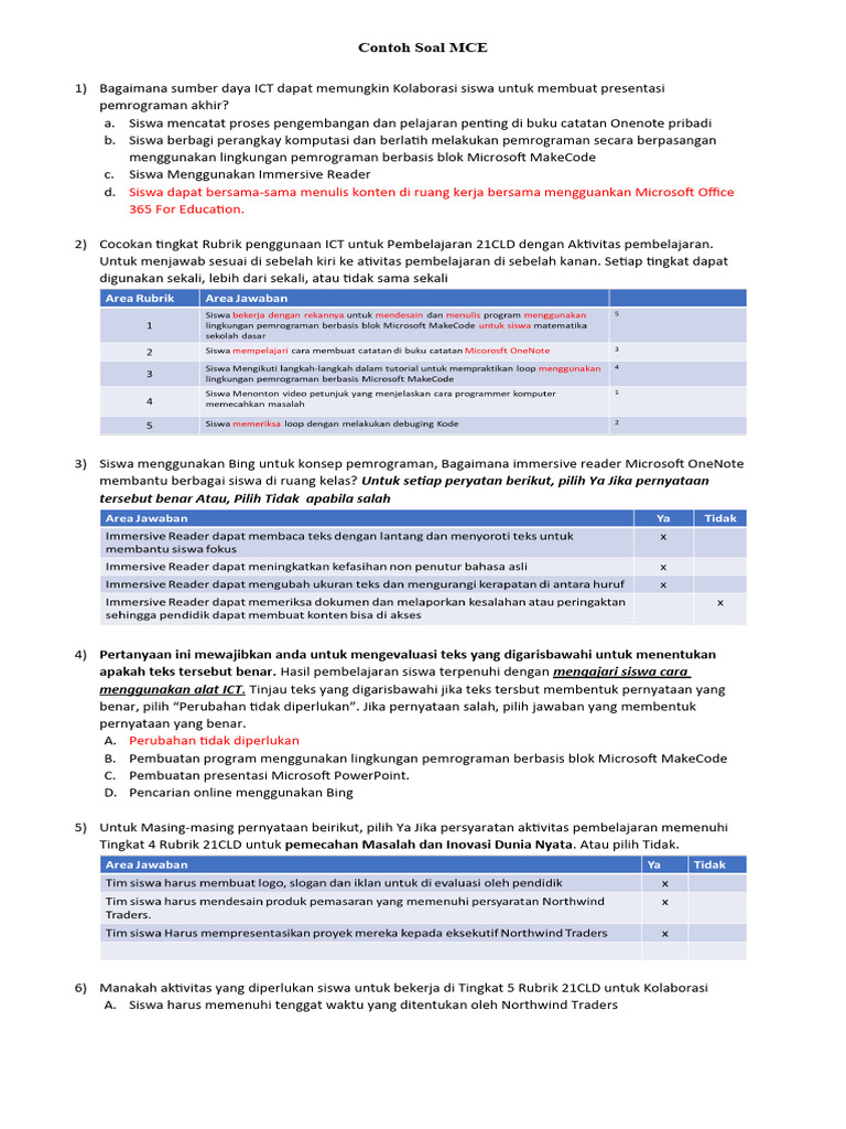 Contoh Soal MCE | PDF