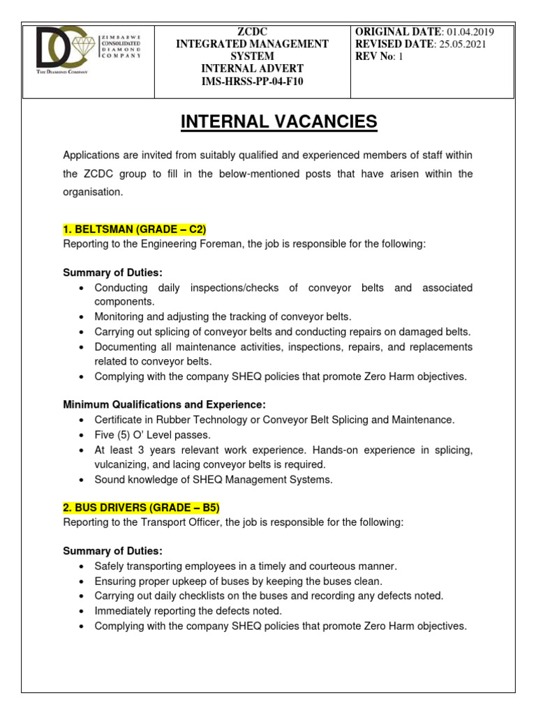 Internal Vacancies - March 2024 | PDF | Bus | Land Transport