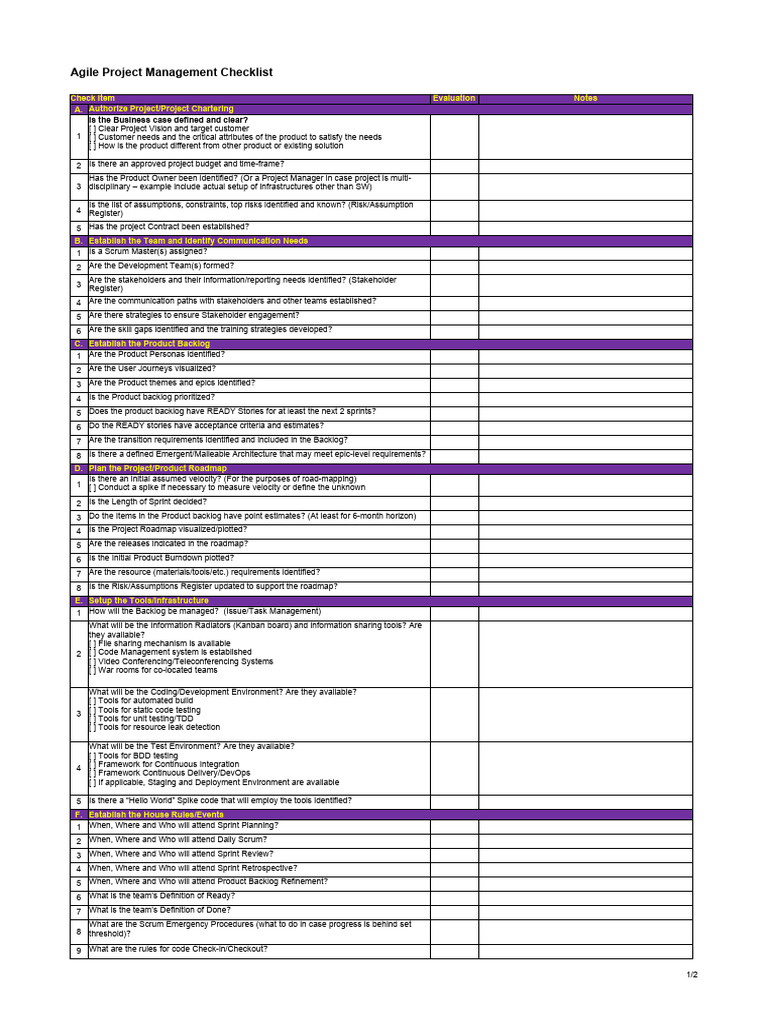 Agile Projectmanagement Checklist | PDF | Scrum (Software Development ...