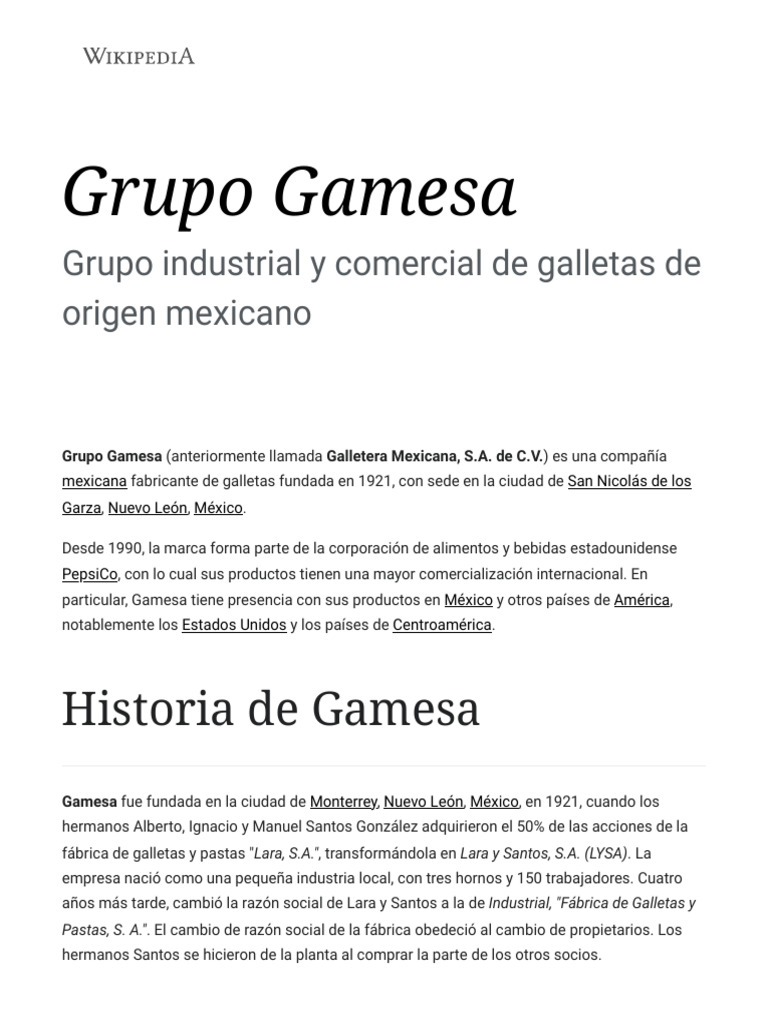 Grupo Gamesa - Wikipedia, La Enciclopedia Libre | PDF | Pepsi Co ...