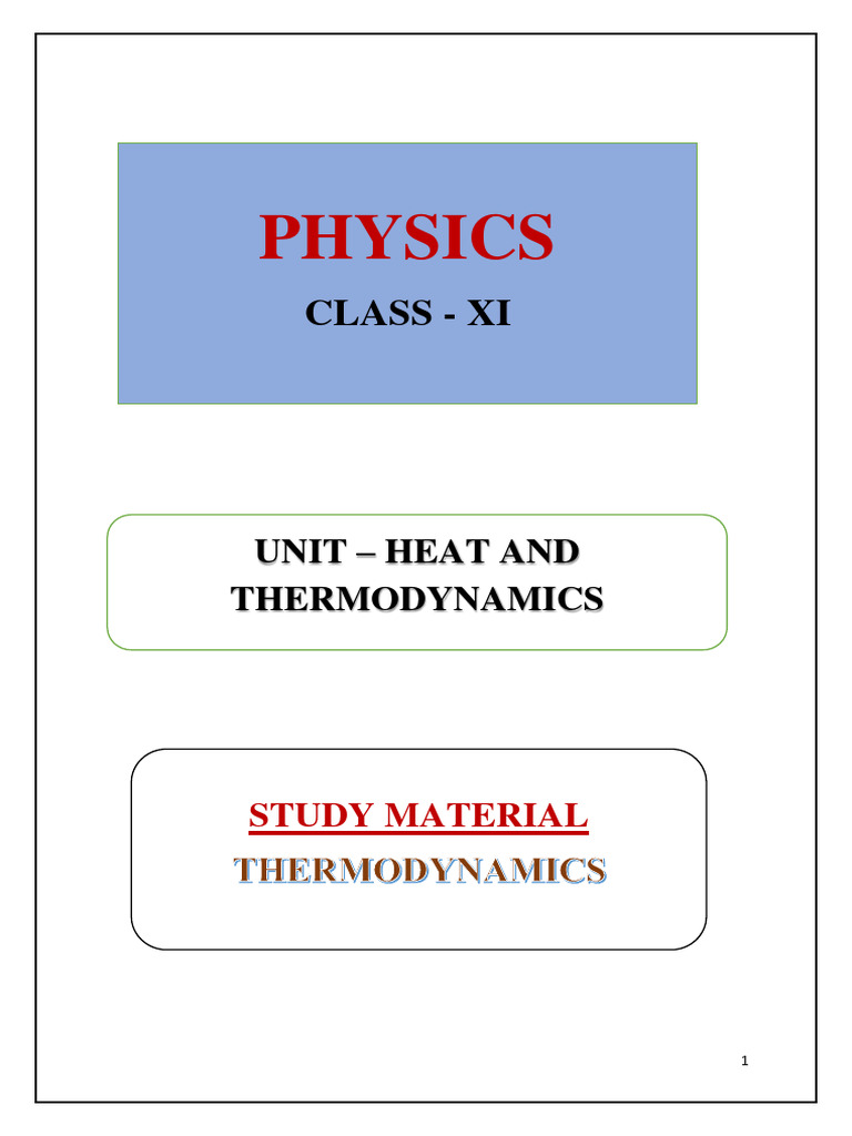 Study Material 11 Thermodynamics Pdf