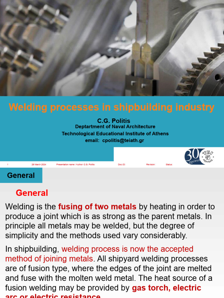 Welding Processes in Shipbuilding Industry C. G. Politis | PDF | Welding | Construction