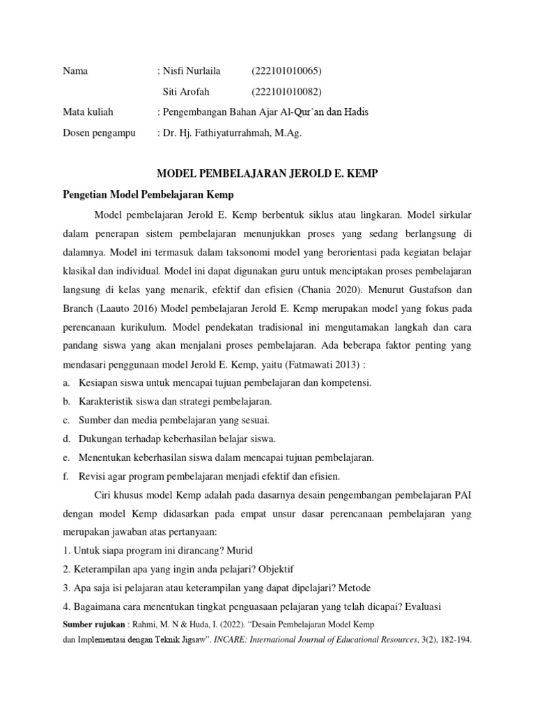 Model Pembelajaran Jerold E. Kemp | PDF