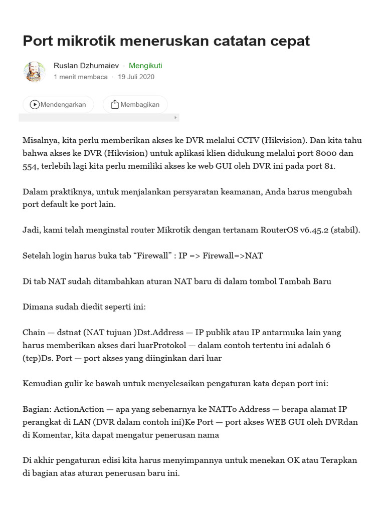 Panduan Penerusan Port Mikrotik | PDF | Bisnis