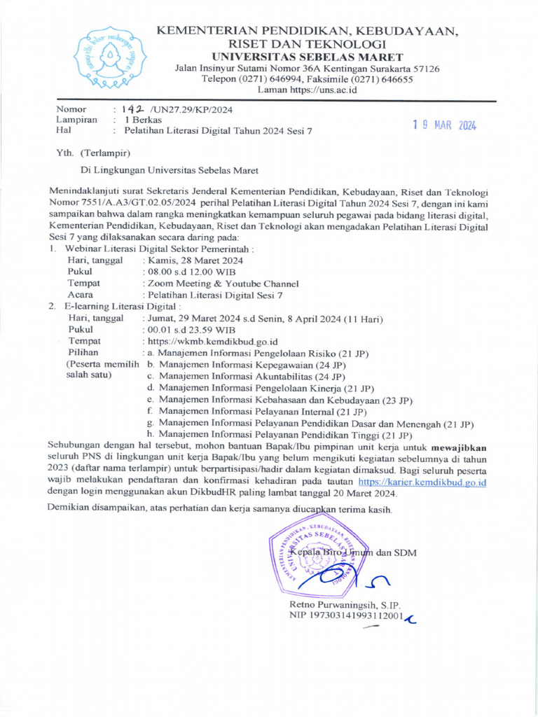 Surat Undangan Pelatihan Digital 2024 | PDF
