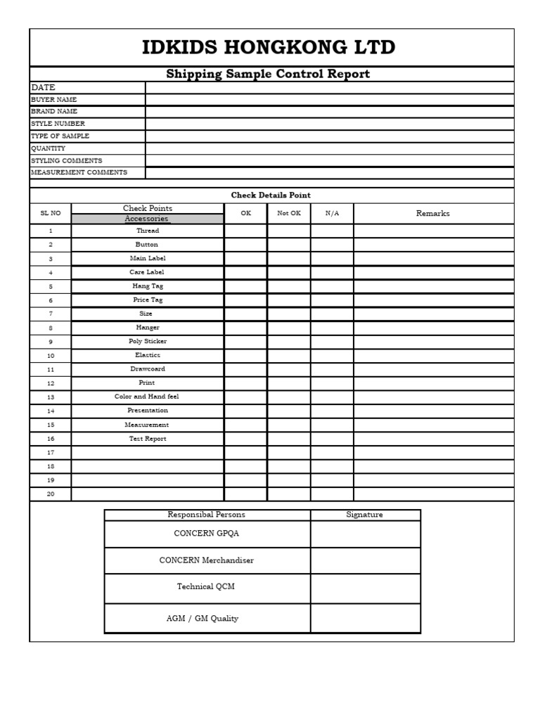 Shipment Sample Control Report | PDF
